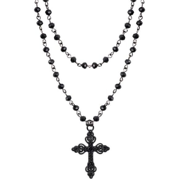 Necklace | Jewelry | Layered Cross Necklace Black Bead Cross Choker ...